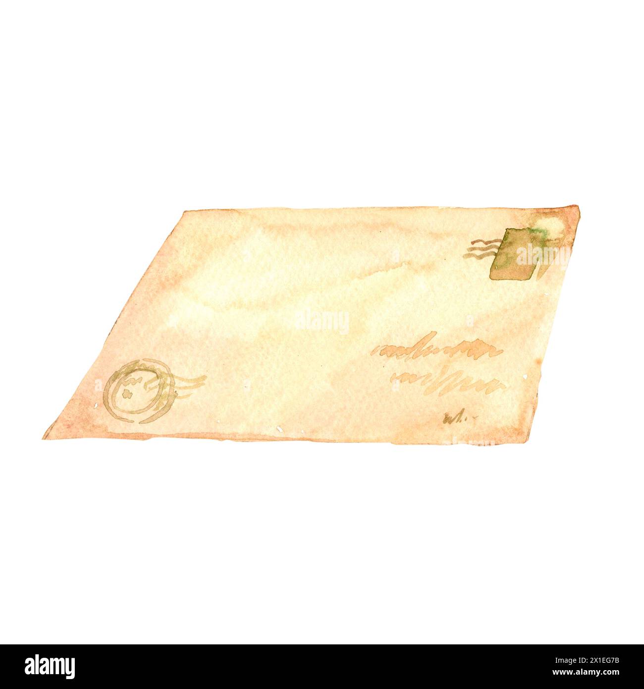 Antique postal envelope, a sealed letter hand-painted in vintage style ...
