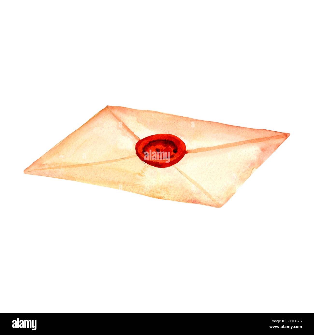 Antique postal envelope, a sealed letter hand-painted in vintage style ...