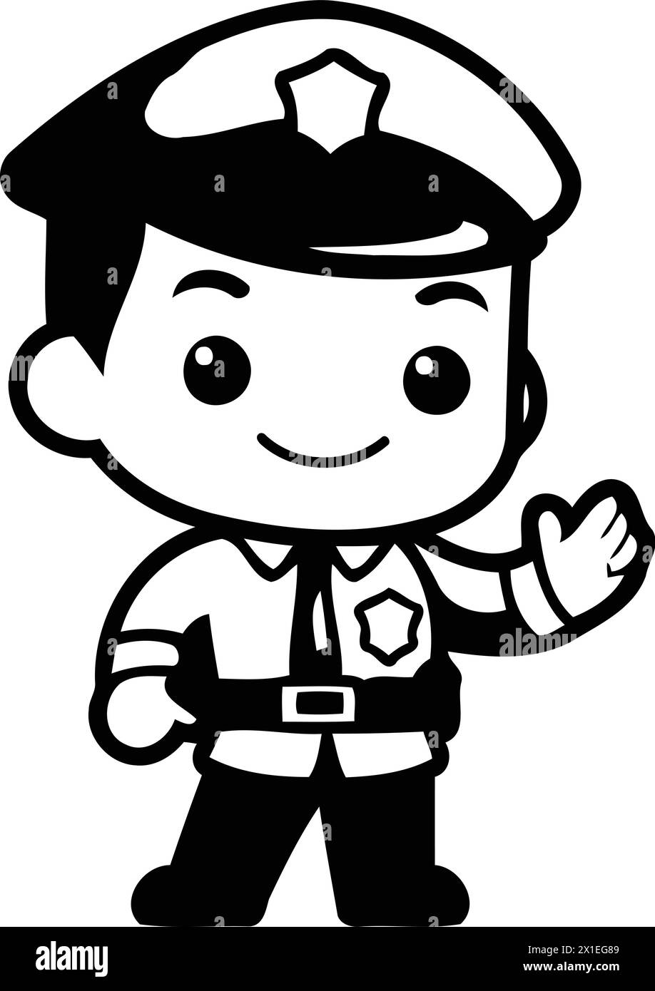 Cartoon illustration police officer boy Black and White Stock Photos ...