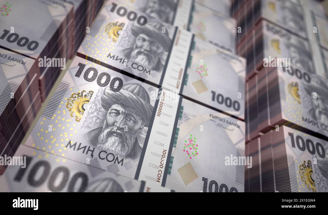 Kyrgyzstan money Kyrgyz soms money pack 3d illustration. 1000 KGS ...