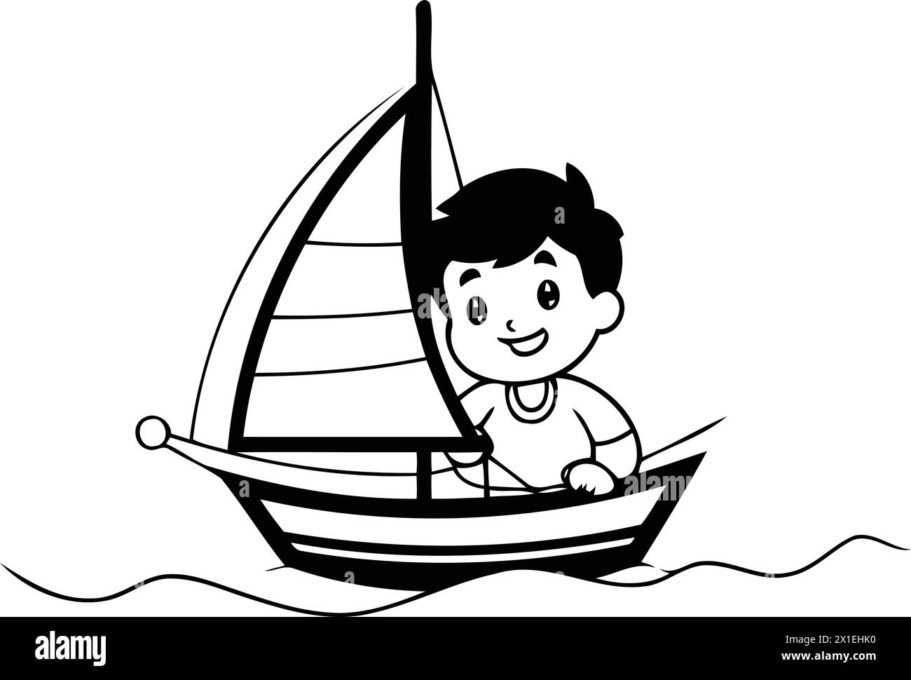 Boy sailing on a sailboat in the sea. Vector illustration Stock Vector ...