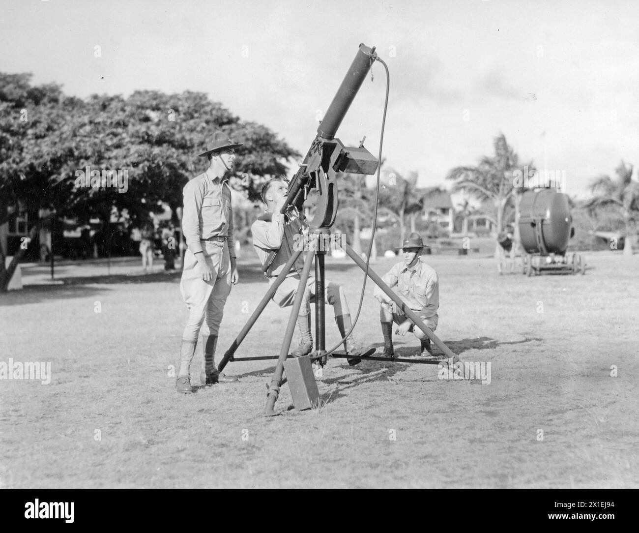 .50 caliber machine gun manned by members of F Battery, 64th CA (AA) ca ...
