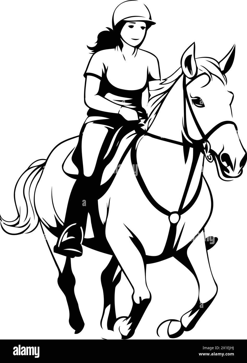 Woman riding horse drawing Black and White Stock Photos & Images - Alamy