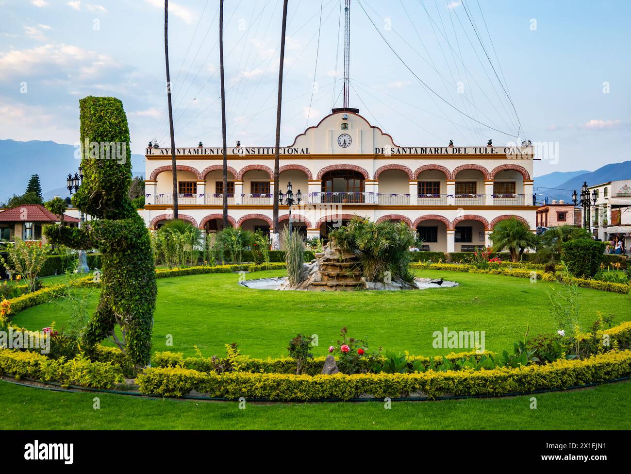 The city hall building of small town Santa María del Tule, Oaxaca ...