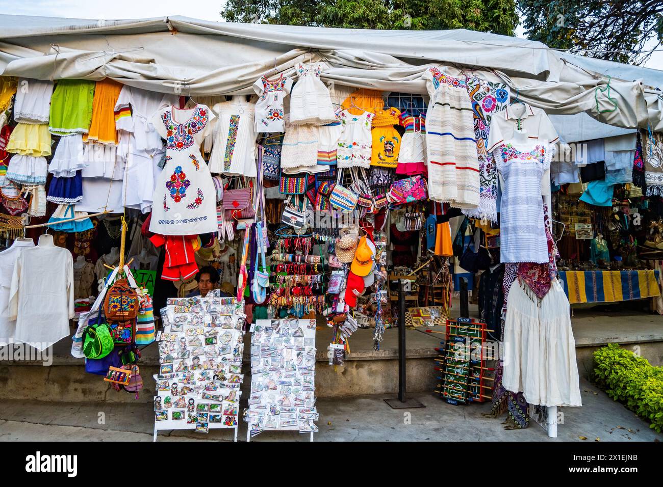 Traditional clothes were sold at market in small town Santa María del ...