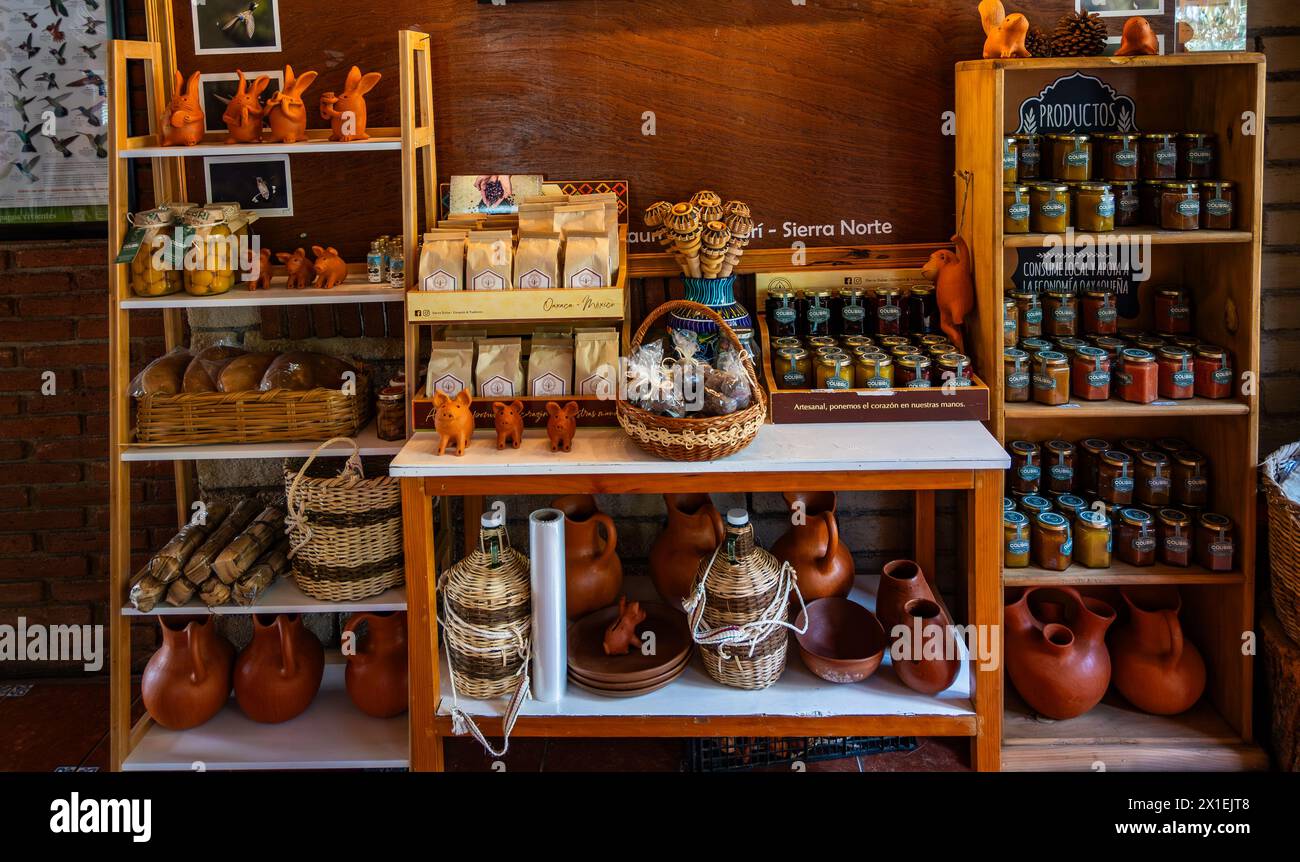 Local products and artifacts on a shelves. Oaxaca, Mexico Stock Photo ...