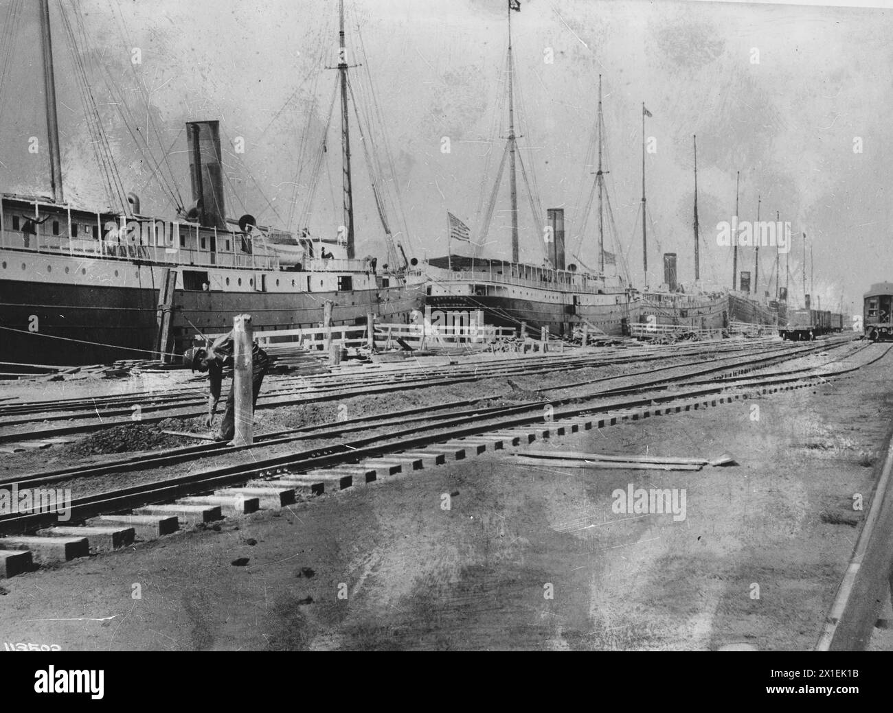 Original caption: Cuban Occupation 1898-1900. Transports at Port Tampa ...