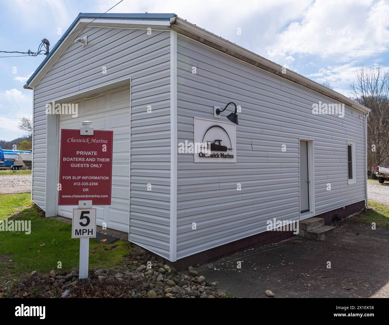 A maintenance building at the Cheswick Marina in Pennsylvania, USA ...