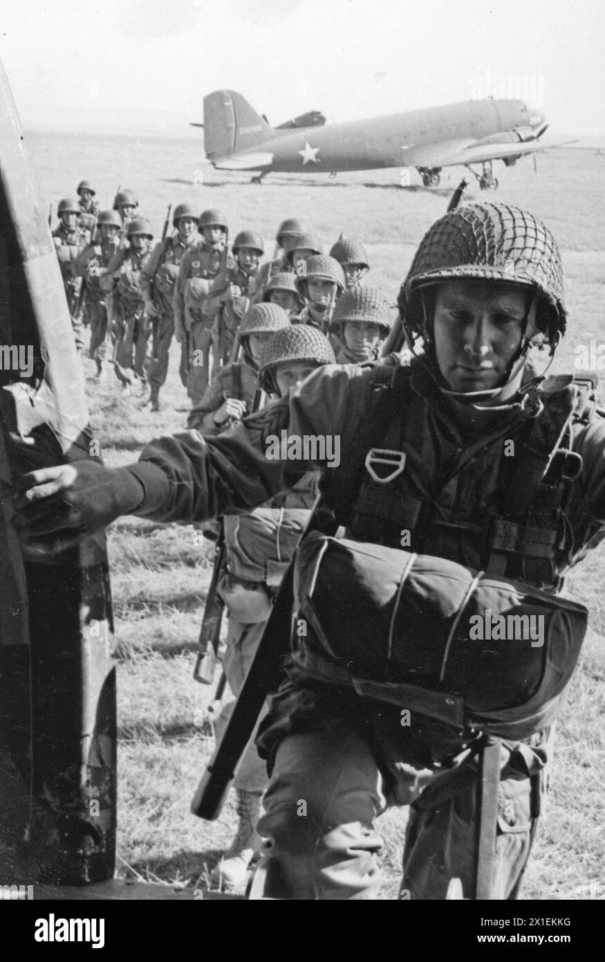 Original Caption: "Paratroopers of the 82nd Airborne Division entering ...