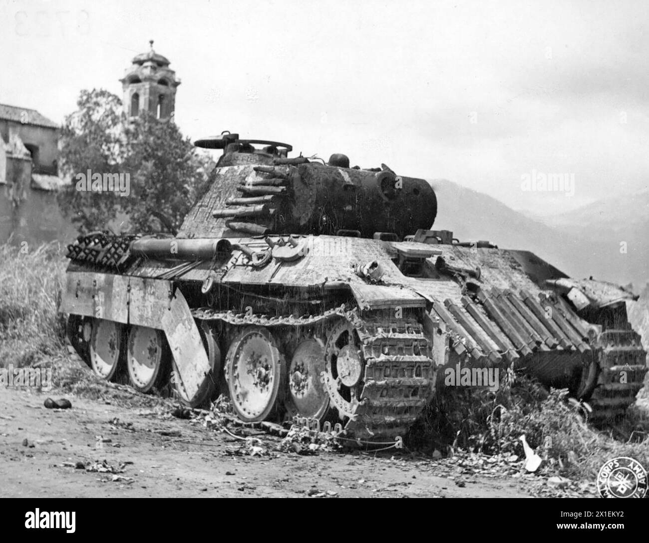 Original Caption: "Fifth Army, Torre Tre Ponti Area, Italy. Destroyed ...