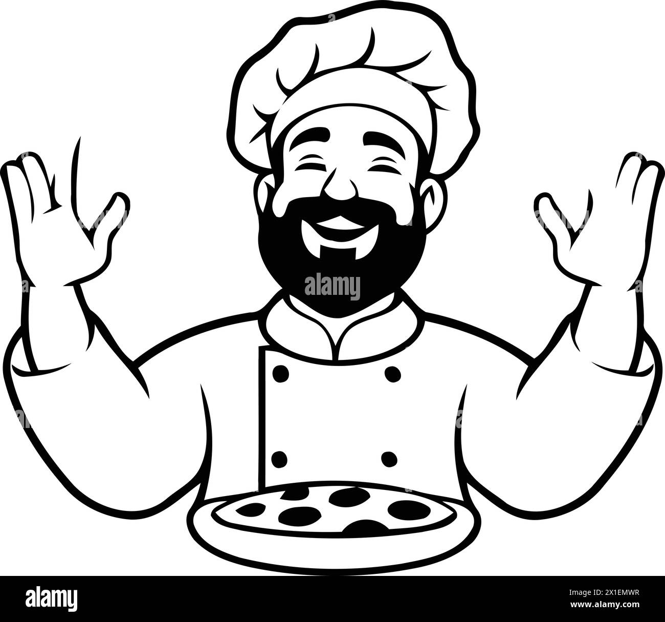 Chef with pizza. Vector illustration in cartoon style on white ...