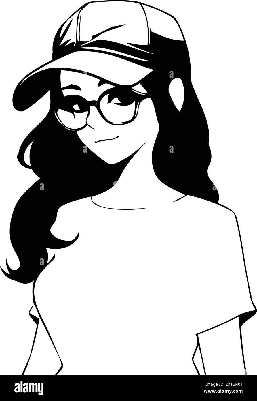 Girl in cap and glasses Stock Vector Images - Alamy