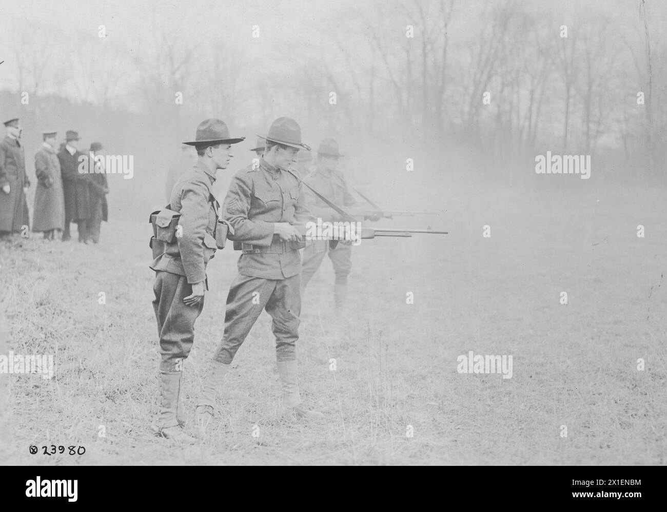 A soldier firing a Browning Machine Gun from his hip ca. 1918 Stock ...