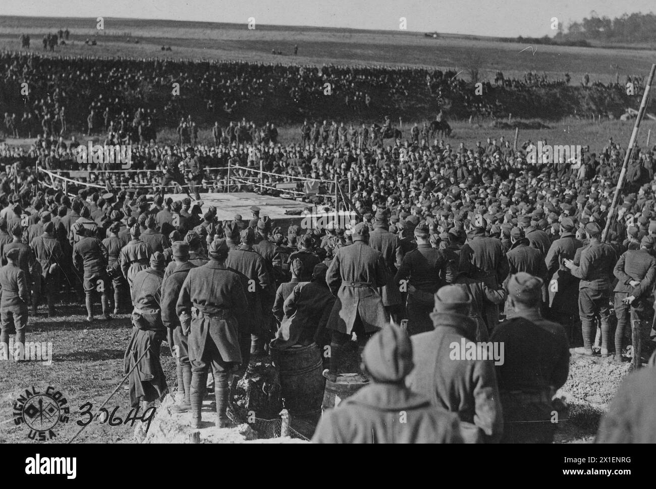 General view of boxing match and large audience at the 2nd Army corps ...