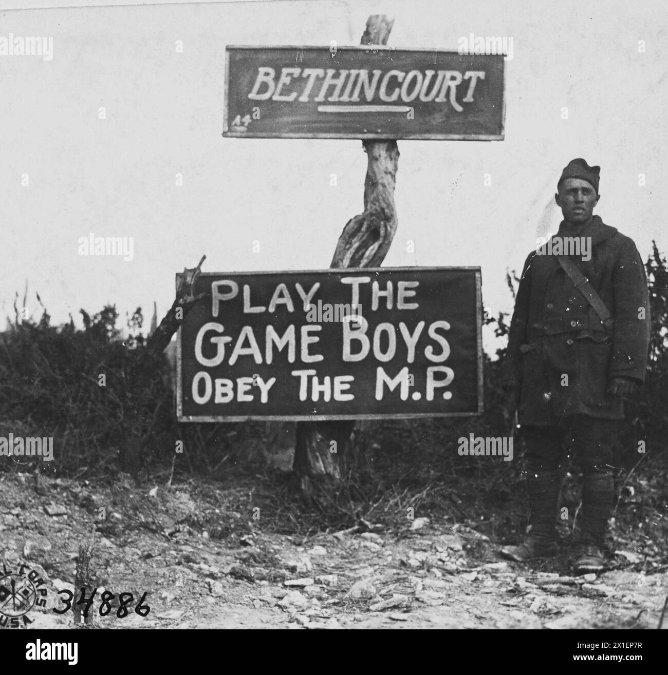 A sign posted in Bethincourt, France by Engineers of the Third Army ...