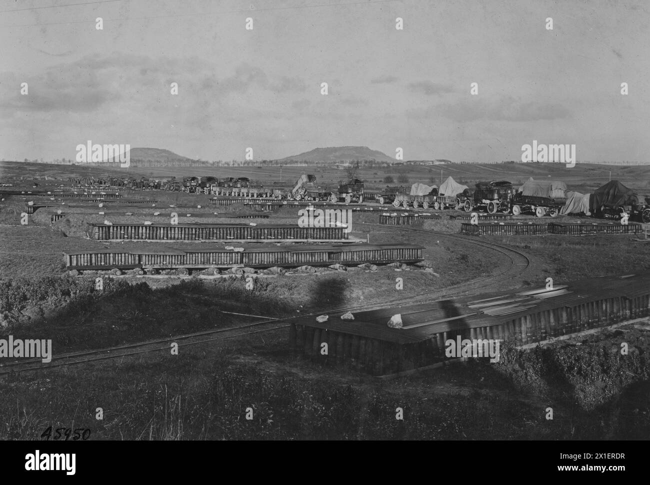 General view of artillery shells, rows of 155mm shells, 90mm shells ...