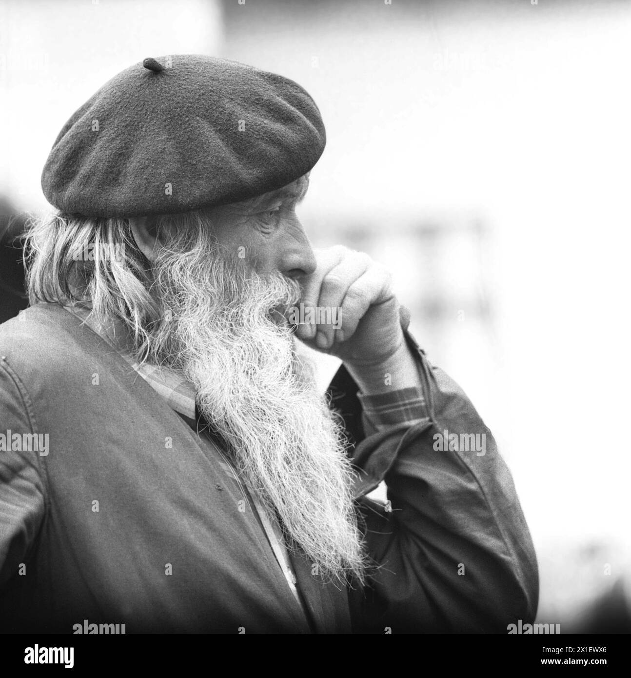 Socialist Republic of Romania in the 1970s. Portrait of man with long ...