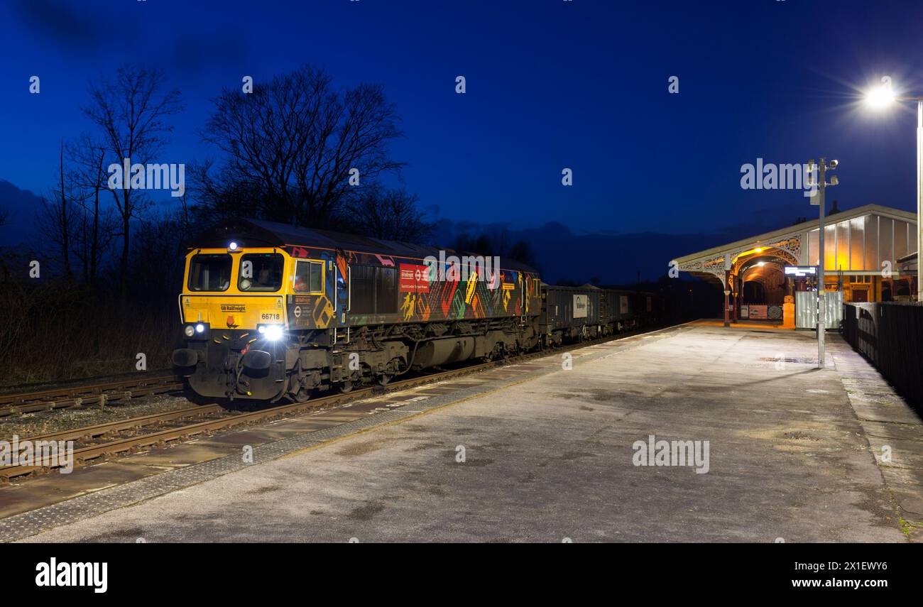 GB Rail Freight class 66 locomotive 66718 under the Midland Railway ...