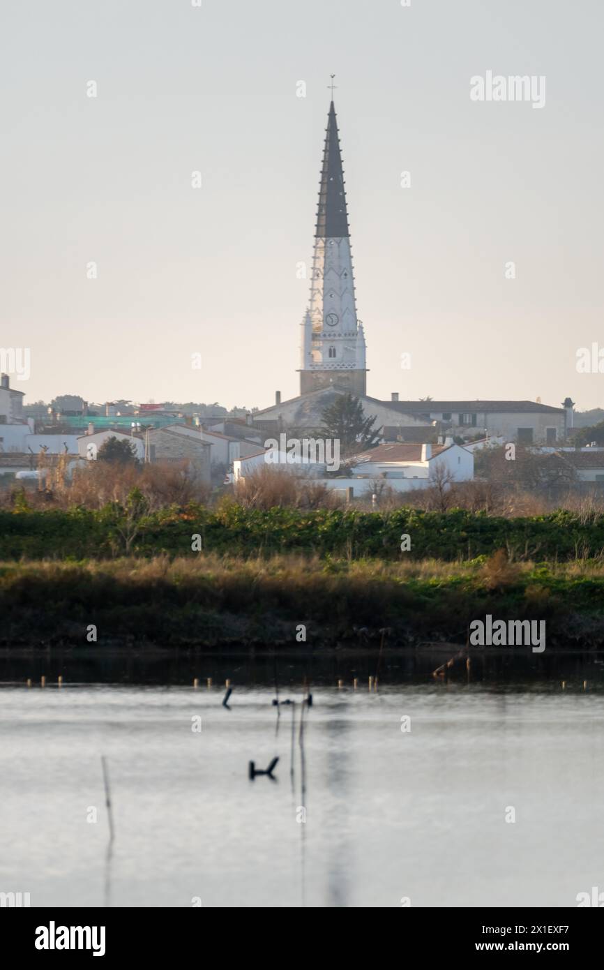 Ars en ré church steeple in the ile de ré salt marshes. Ile de Ré ...