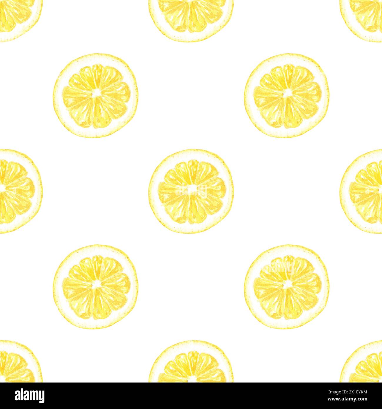Lemon slices watercolor seamless pattern on white background, hand ...