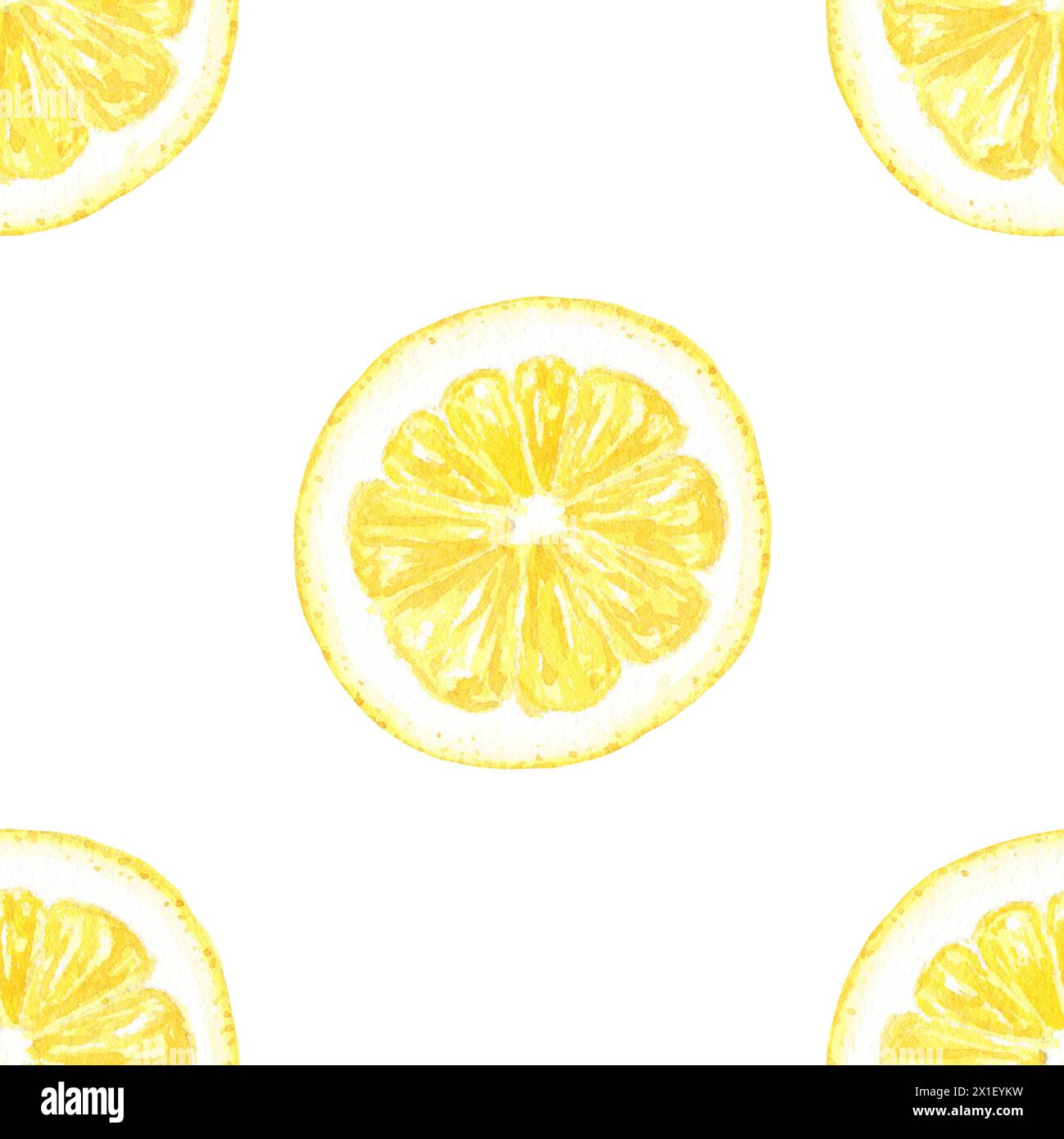 Lemon slices watercolor seamless pattern on white background, hand ...