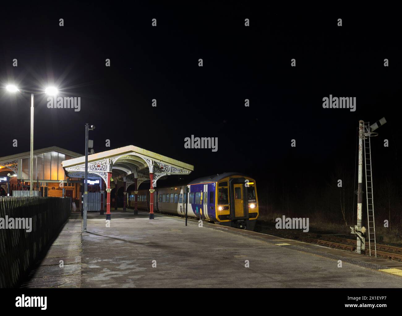 Northern Rail class 158 diesel multiple unit train at the Midland railway station at Hellifield ...