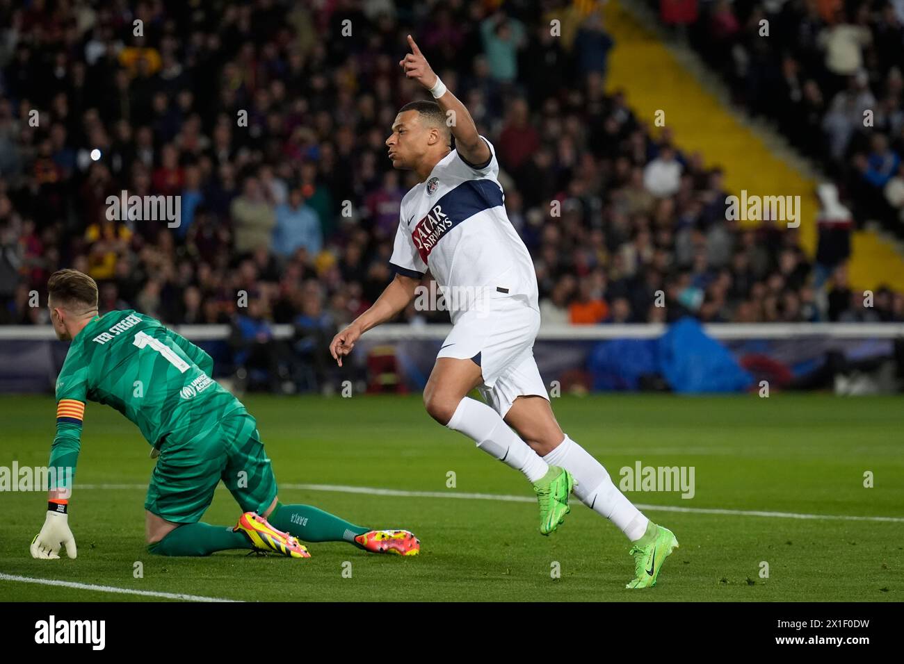 PSG's Kylian Mbappe celebrates after scoring his side's third goal ...