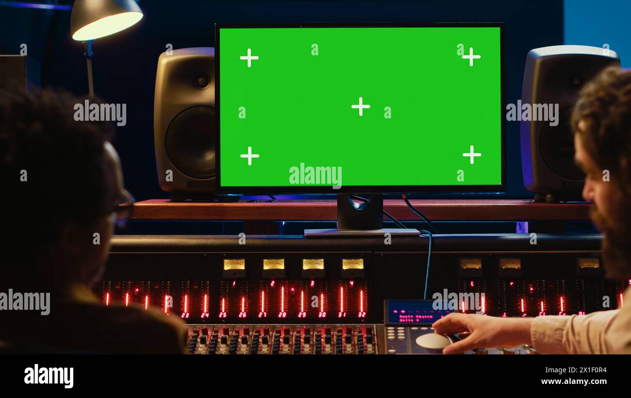 Diverse skilled artists working with isolated mockup display on pc ...