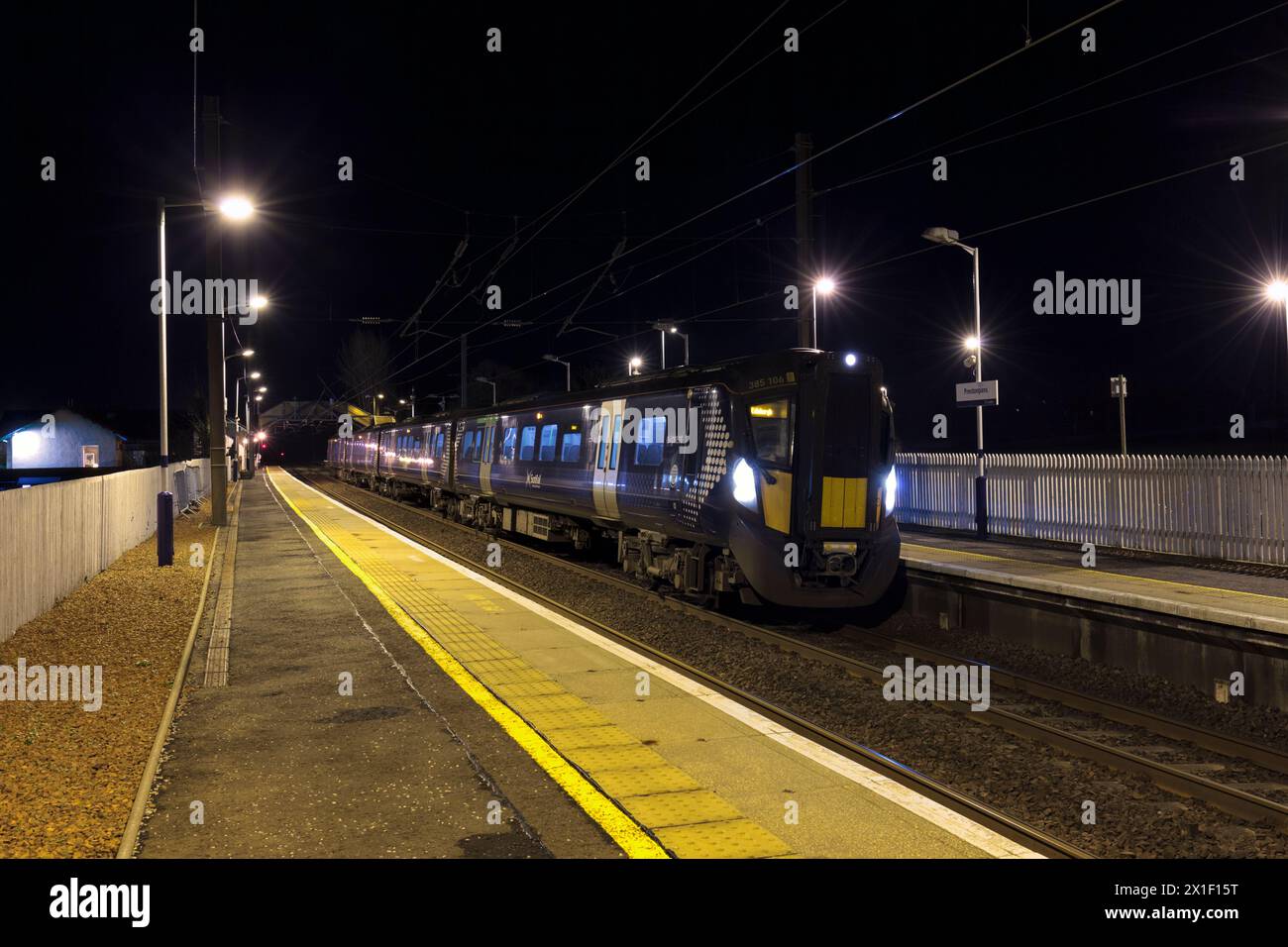 Scotrail Siemens class 385 electric multiple unit train at Prestonpans railway station, East ...