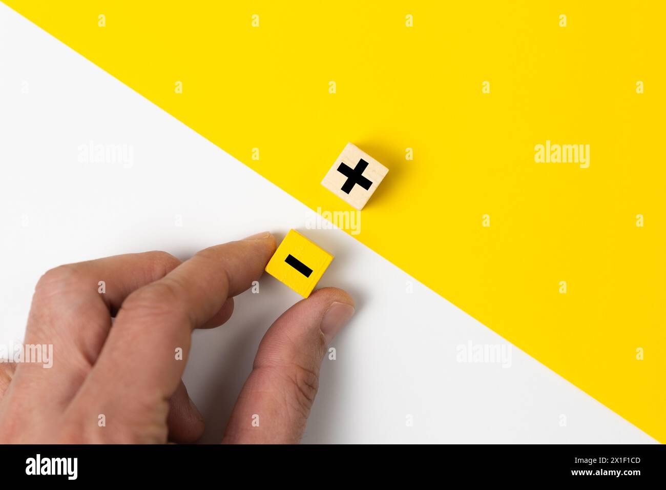 The concept of opposites or pros and cons using plus and minus signs ...