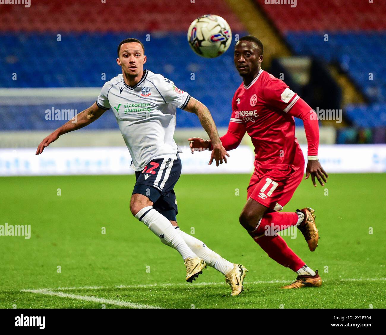 Bolton, UK. 16th Apr, 2024. Josh Dacres-Cogley of Bolton Wanderers and ...