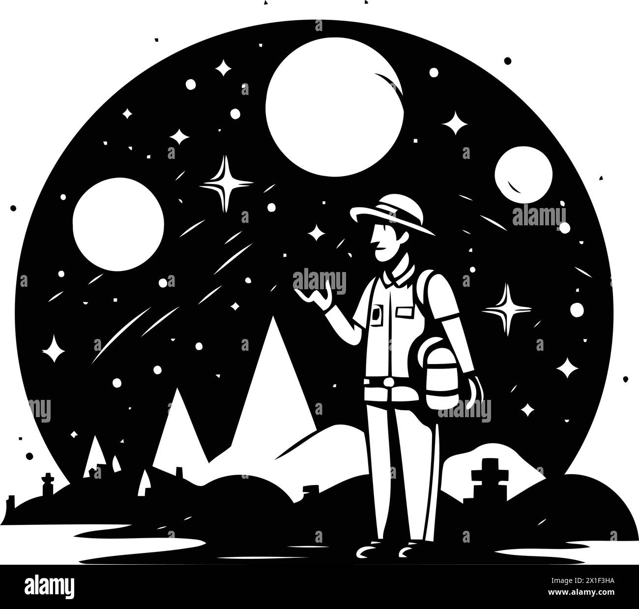 Astronaut In The Starry Sky Vector Illustration Flat Style Stock
