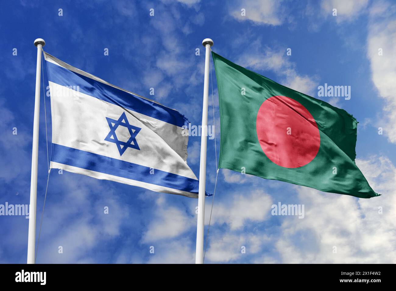 3d illustration. Israel and Bangladesh Flag waving in sky. High ...