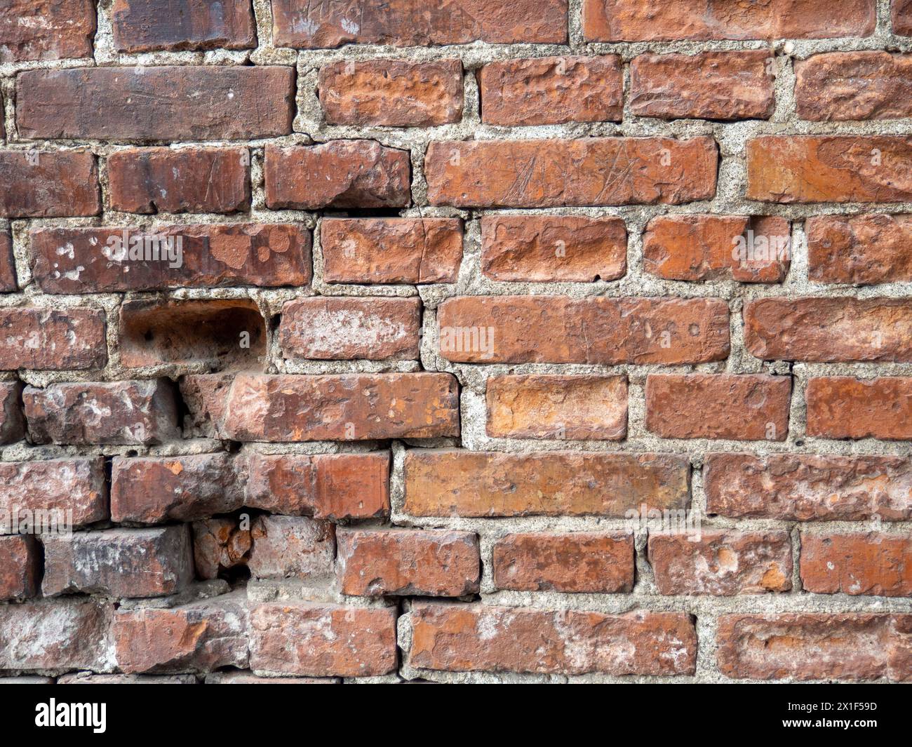 Red old brickwork. Chipped brick. Background from building materials ...