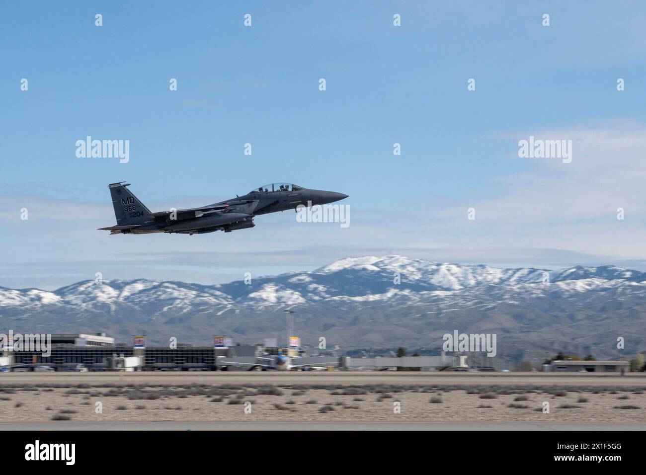 An F-15E Strike Eagle assigned to the 366th Operations Group takes off ...