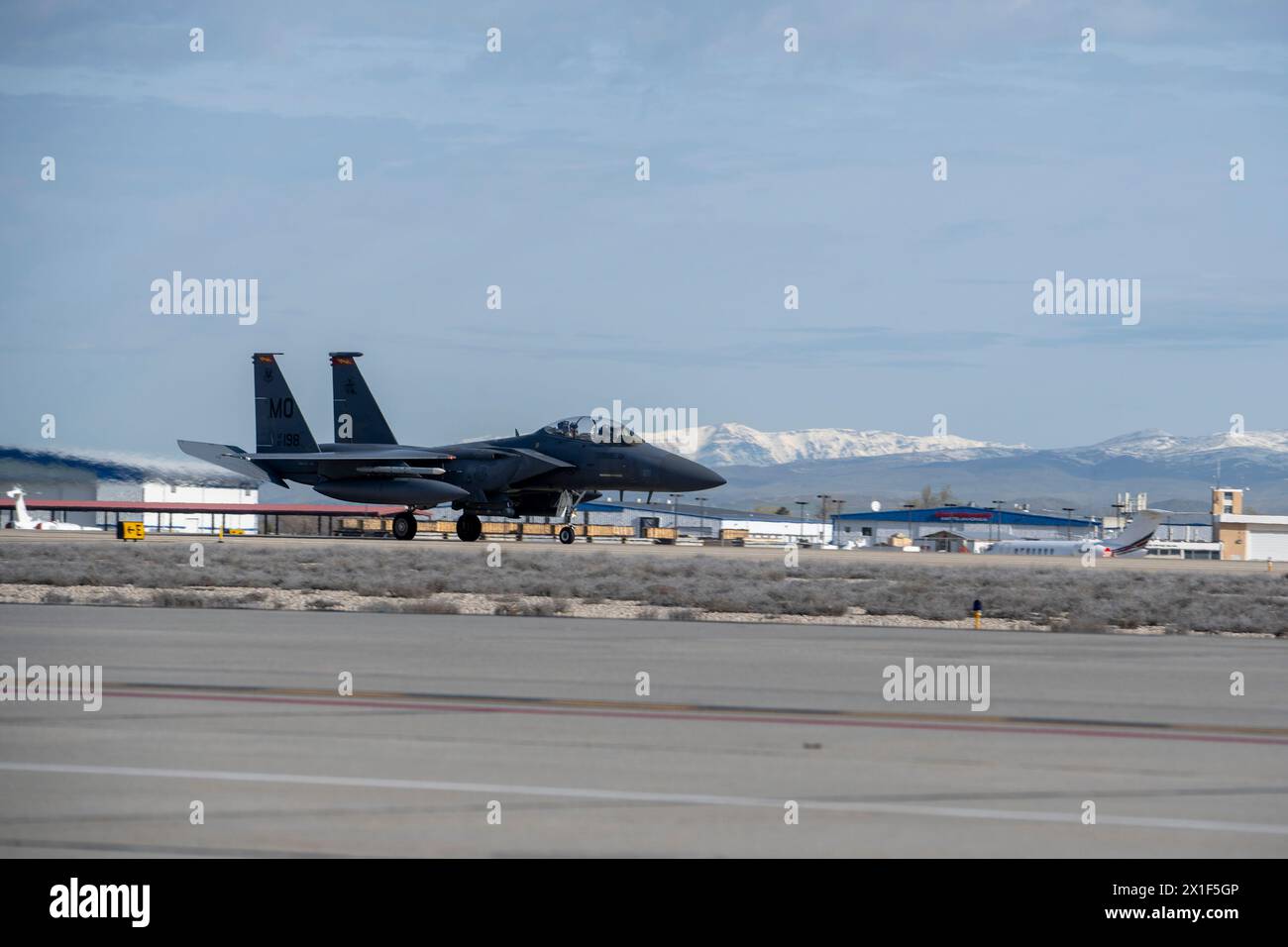 An F-15E Strike Eagle assigned to the 389th Fighter Squadron lands at ...