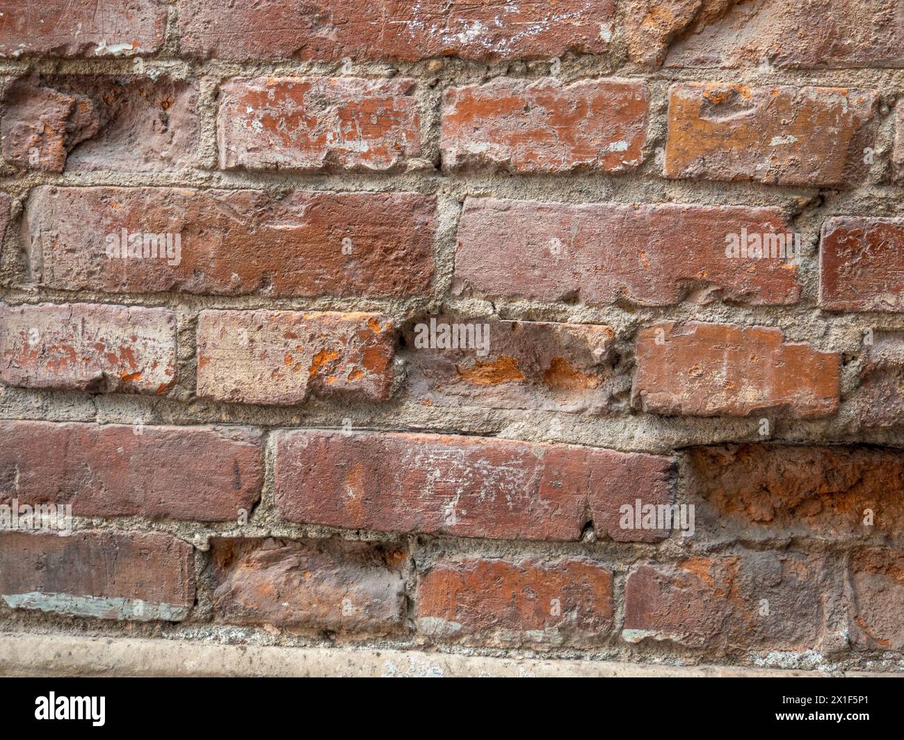 Red old brickwork. Chipped brick. Background from building materials ...