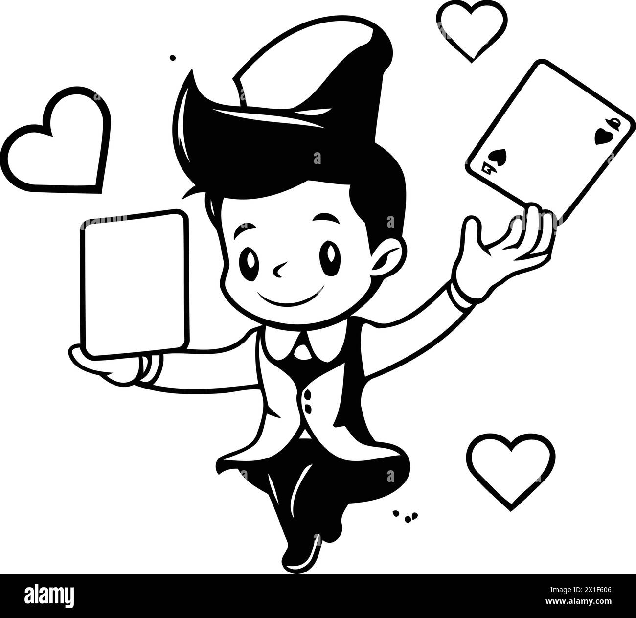 Cute cartoon boy playing cards. Vector illustration isolated on white ...