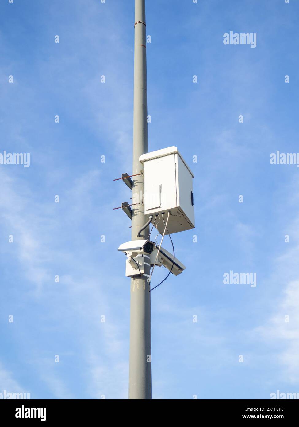Street surveillance cameras along with a transformer. Pole observation ...
