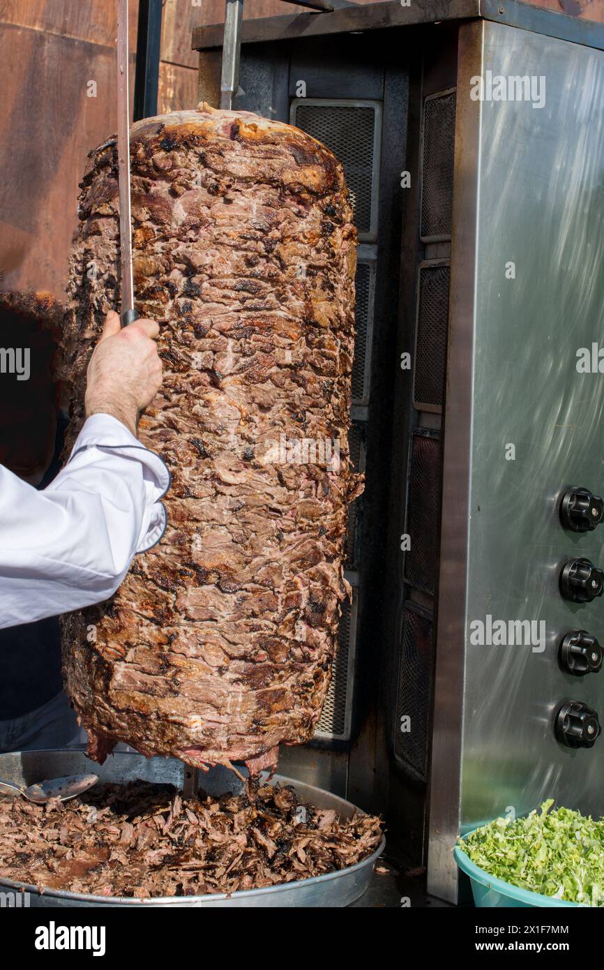 Traditional Turkish Doner Kebab on pole Stock Photo - Alamy