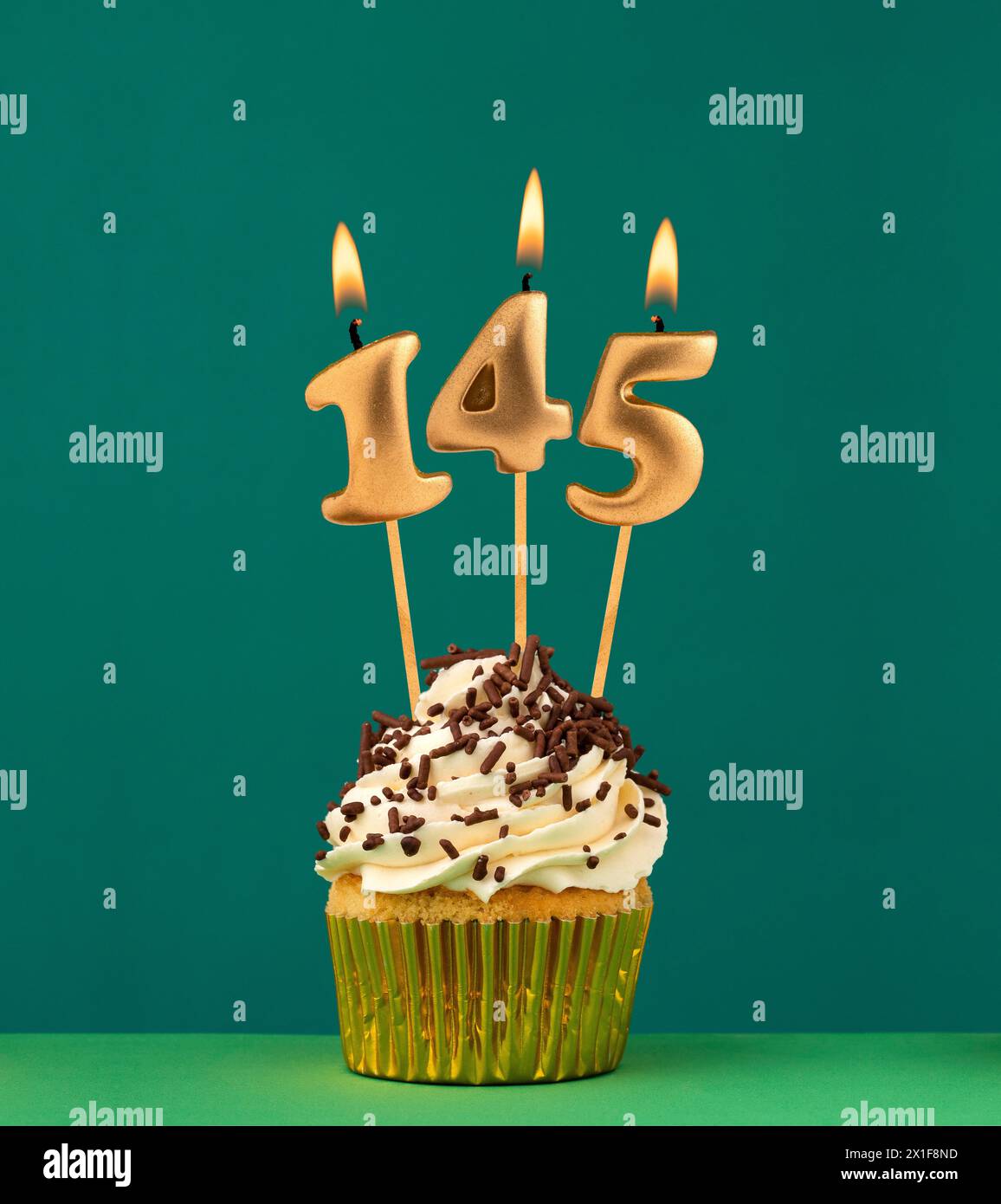 Birthday candle number 145 - Vertical anniversary card with green ...
