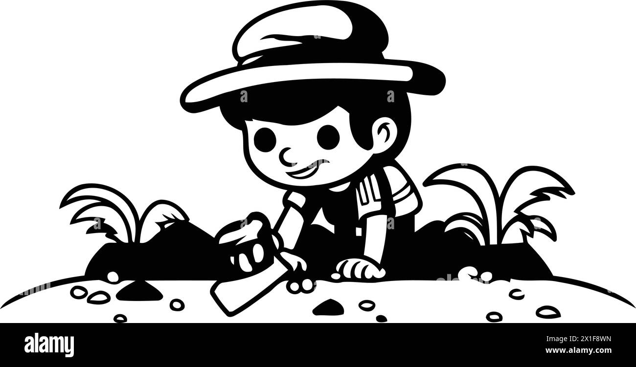 Worker digging a hole Stock Vector Images - Alamy