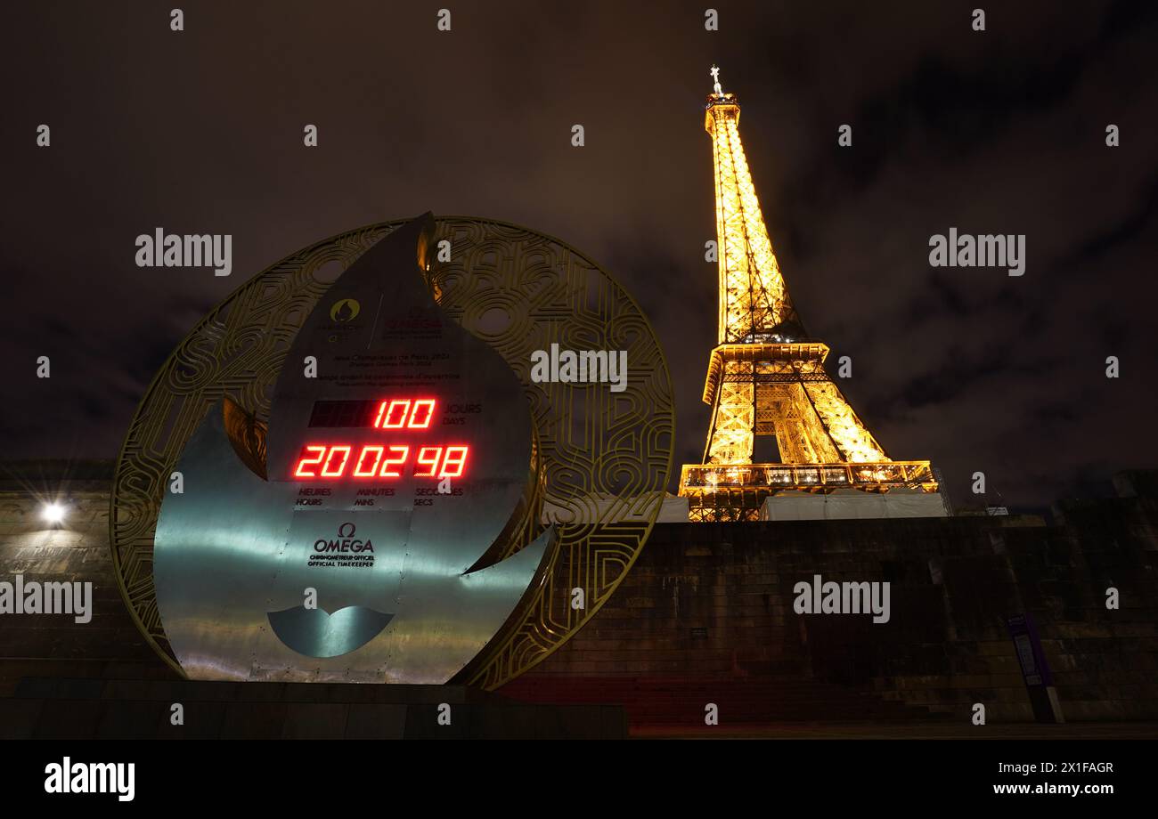 The Paris 2024 Countdown Clock near the Eiffel Tower in Paris, France ...