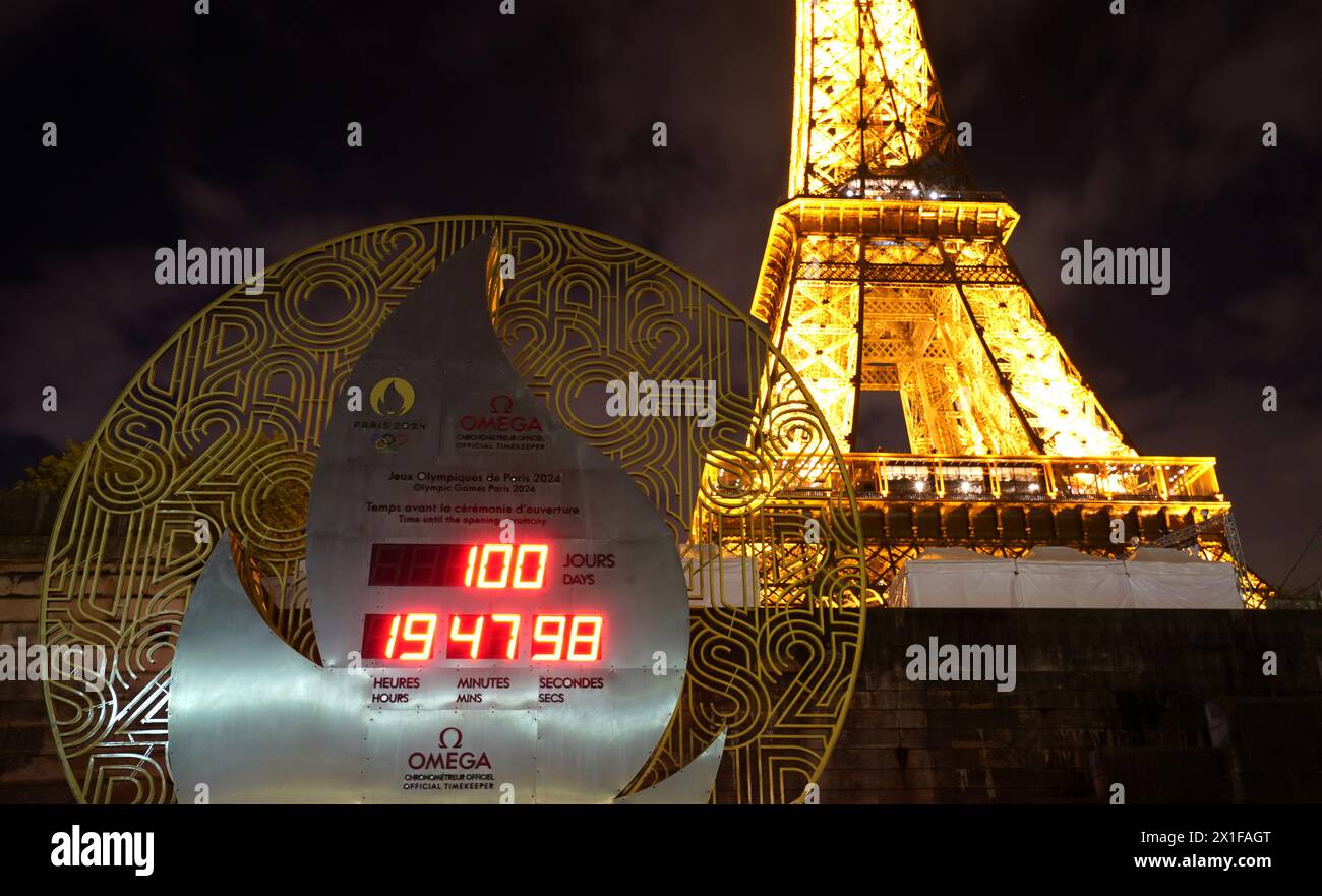 The Paris 2024 Countdown Clock near the Eiffel Tower in Paris, France ...