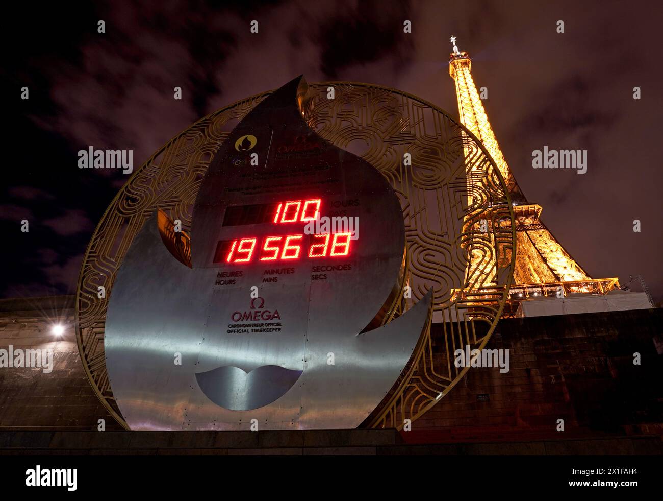The Paris 2024 Countdown Clock near the Eiffel Tower in Paris, France ...