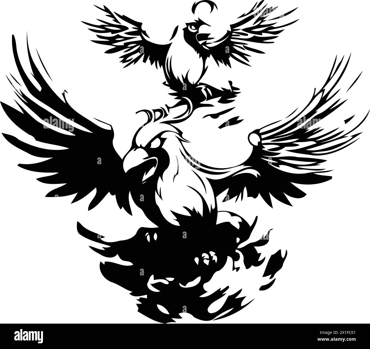 Eagle with wings on the background of fire vector illustration. Tattoo ...