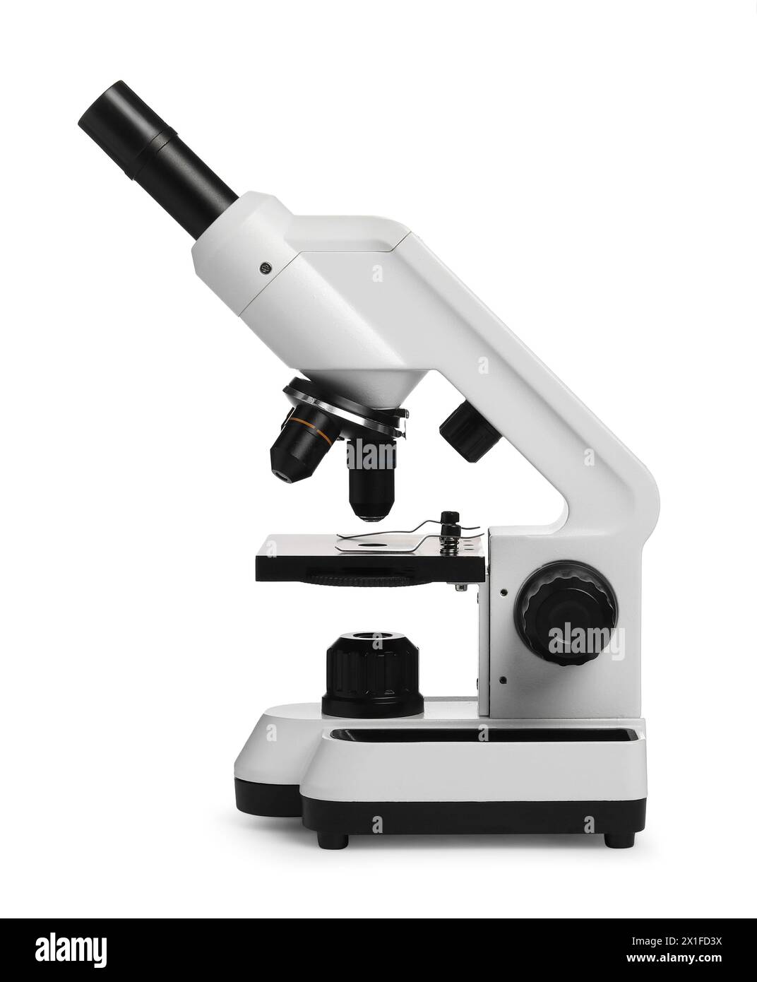 Modern microscope isolated on white. Medical equipment Stock Photo - Alamy
