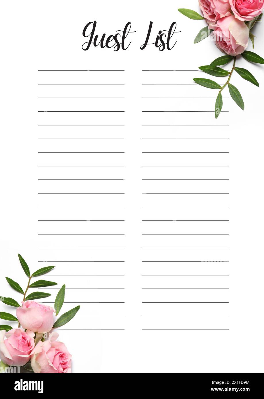 Guest list design with beautiful flowers and empty lines Stock Photo ...