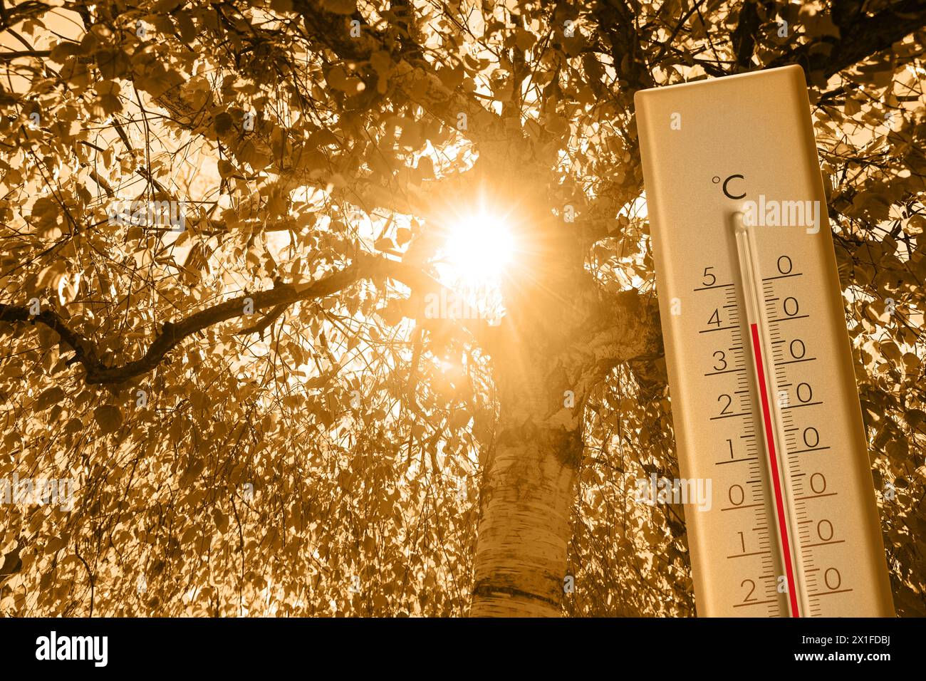 Thermometer showing temperature outdoors, hot summer weather Stock ...