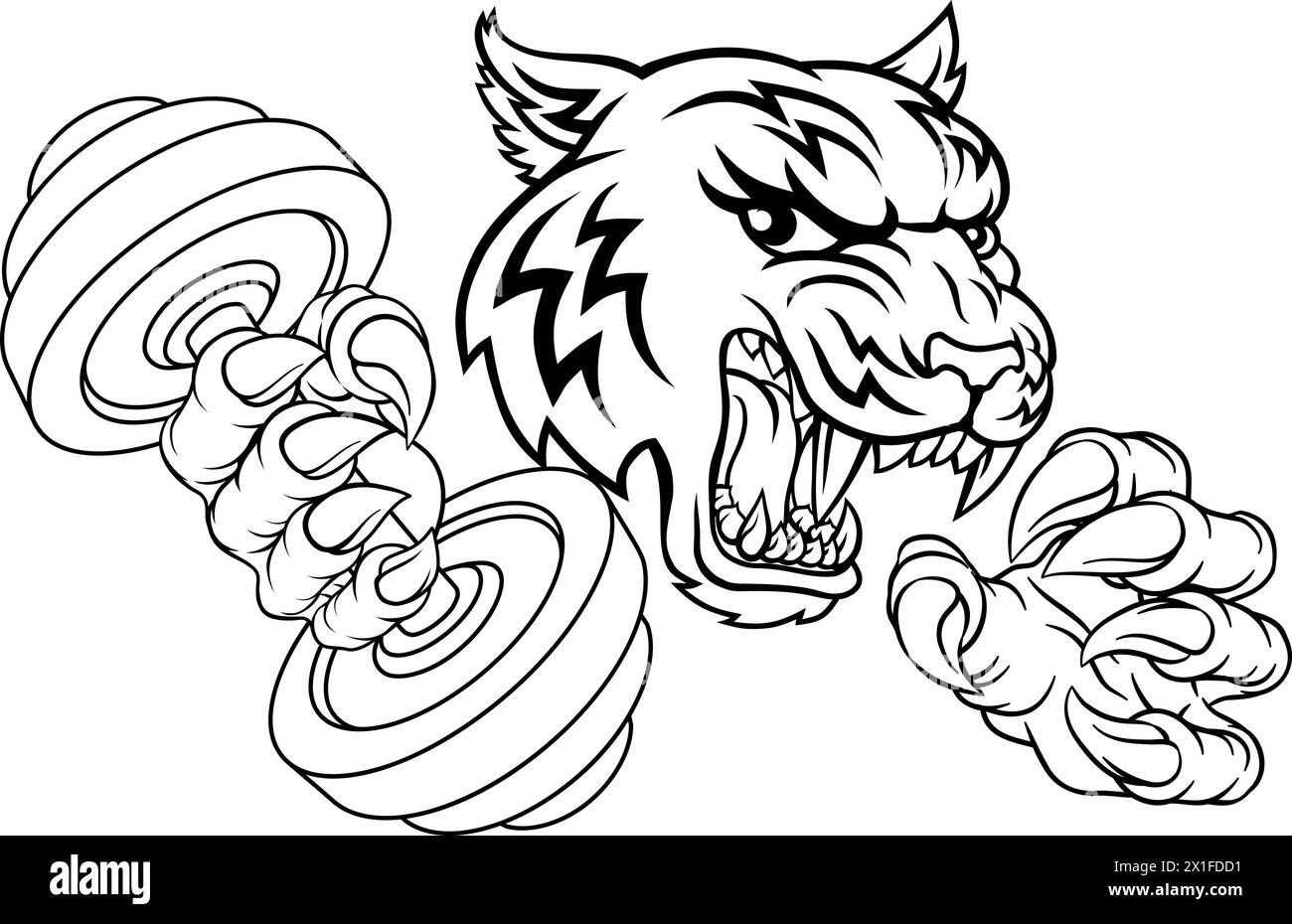 Tiger Weight Lifting Dumbbell Gym Animal Mascot Stock Vector Image ...